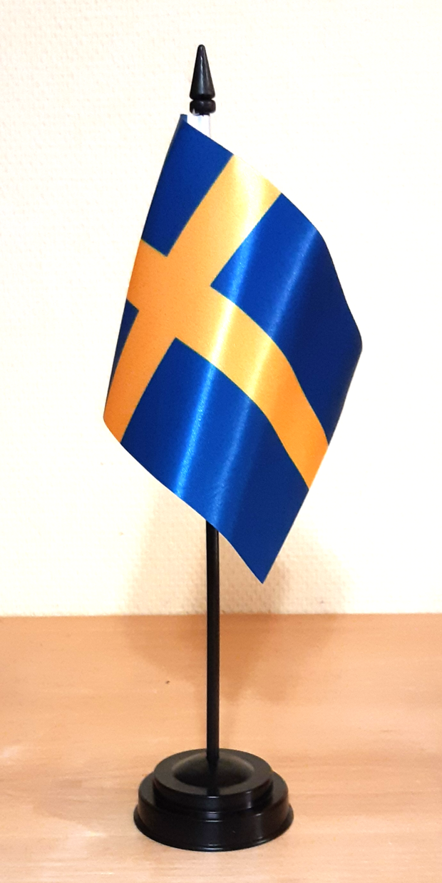 SVERIGE PREMIUM HANDFLAGGA, KÖP SVENSKA SATIN HANDFLAGGOR 15X10CM