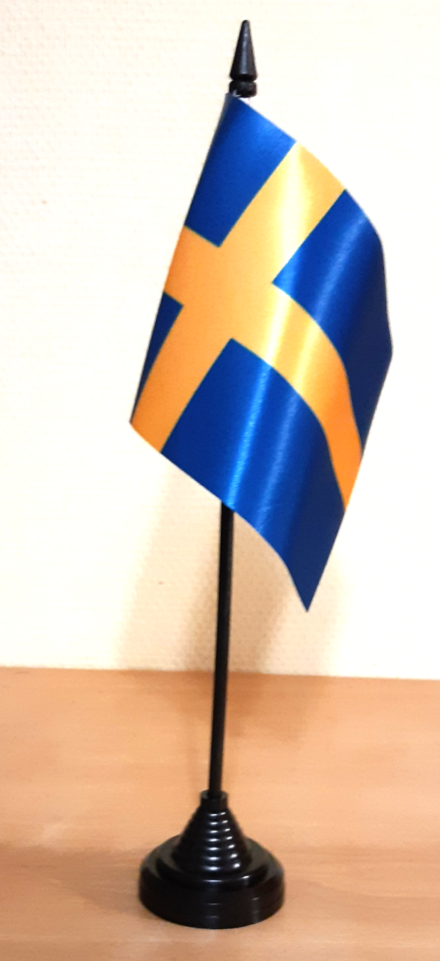 SVERIGE PREMIUM HANDFLAGGA, KÖP SVENSKA SATIN HANDFLAGGOR 15X10CM